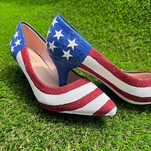 Custom, American Flag High Heels. Glitter Covered Red, White and Blue ...
