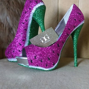 Watermelon High Heels – Glitter Fruit Shoes – Summer Statement Pumps ...