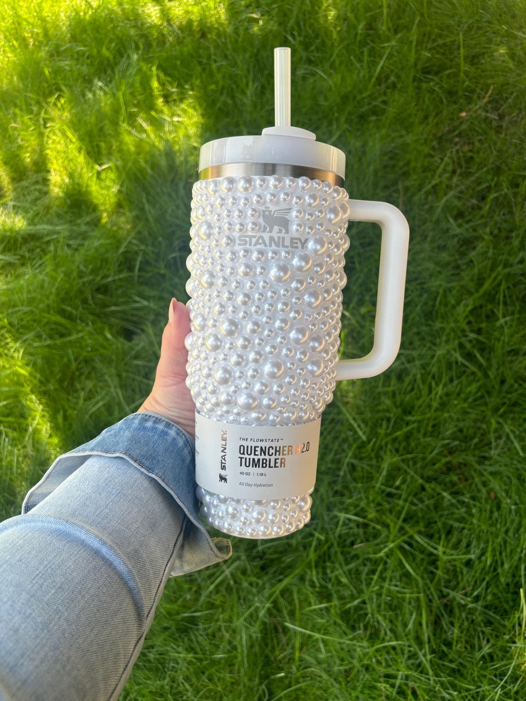 Pearl Stanley. White Insulated Stanley Cup With Pearls 20oz, 30oz or ...