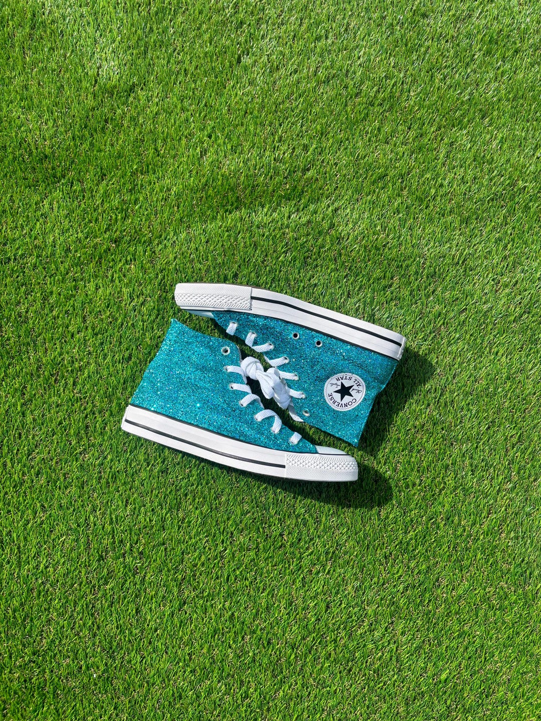 Custom Teal Glitter Converse All Stars: Custom High Top Sneakers - Etsy