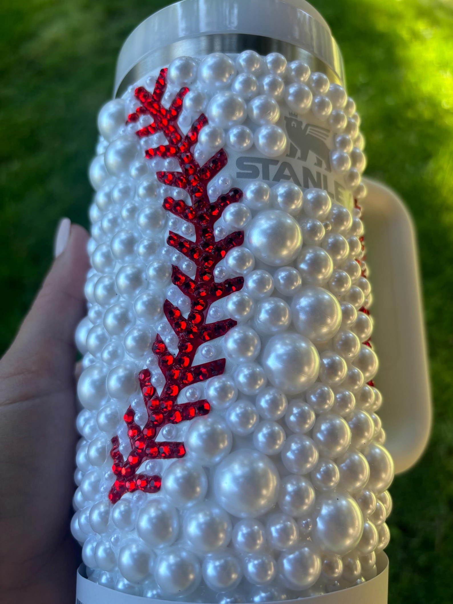Pearl Baseball Stanley Quencher: White Tumbler, Baseball Mom Gift (20oz ...