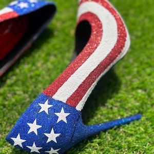 Custom, American Flag High Heels. Glitter Covered Red, White and Blue ...