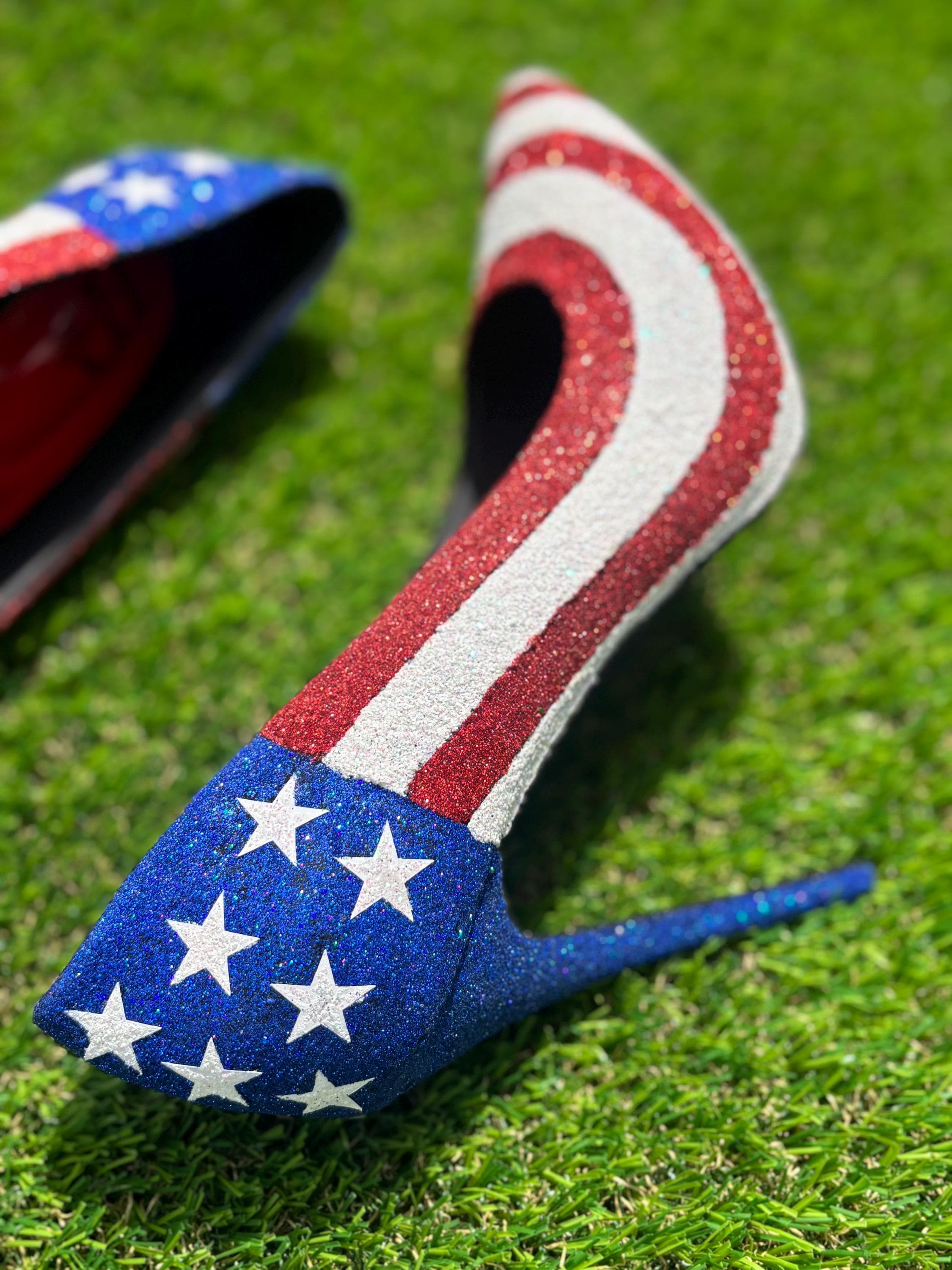 Custom, American Flag High Heels. Glitter Covered Red, White and Blue ...
