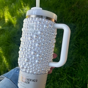 White Pearl Stanley Quencher Tumbler: Custom Insulated Cup (20, 30, or ...