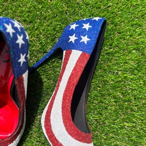 Custom, American Flag High Heels. Glitter Covered Red, White and Blue ...