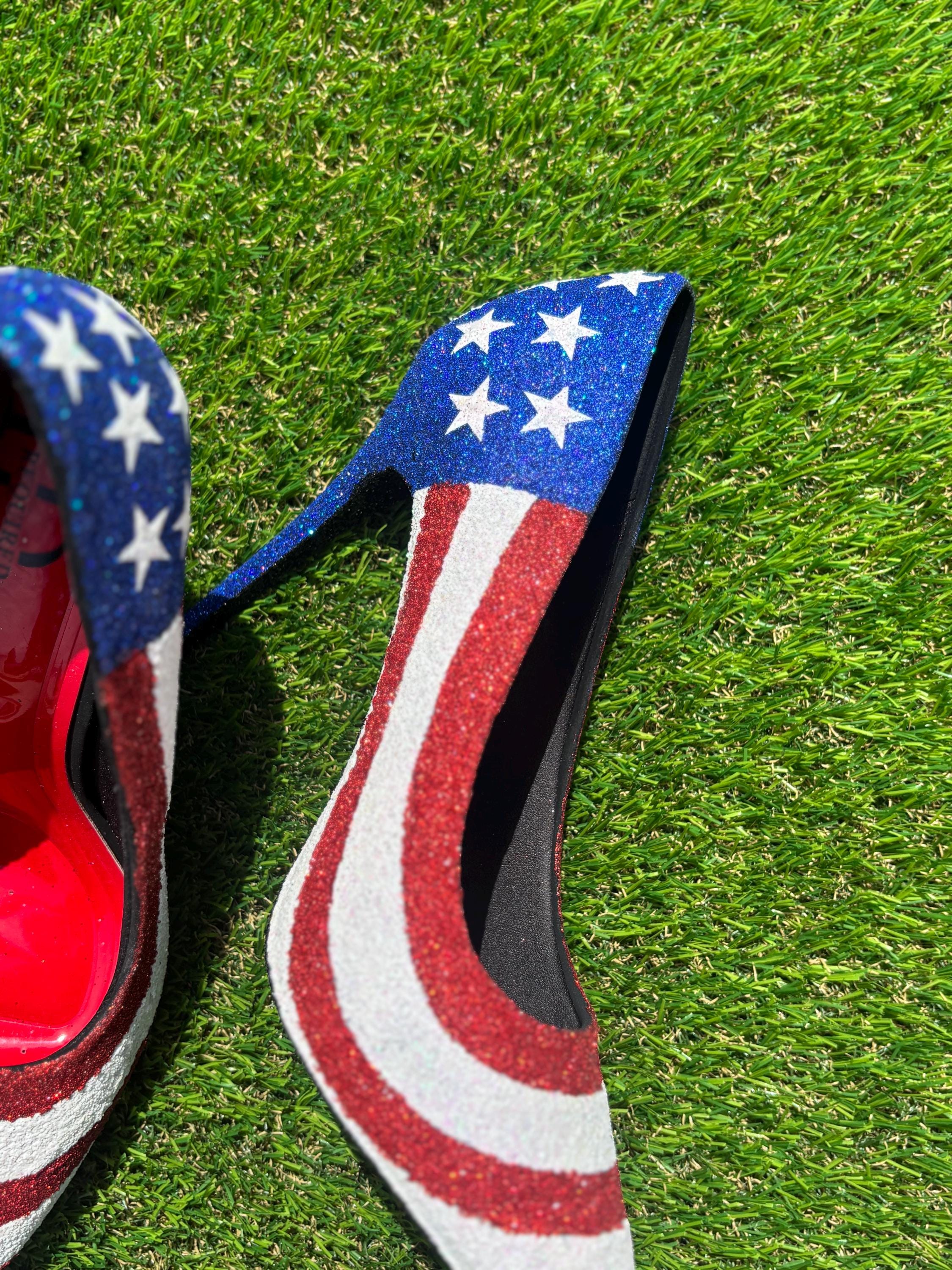 Custom, American Flag High Heels. Glitter Covered Red, White and Blue ...