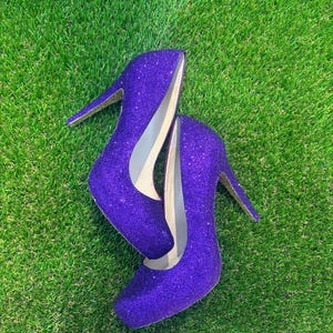Custom Royal Purple Glitter High Heels: Gold Sole Party Pumps - Etsy