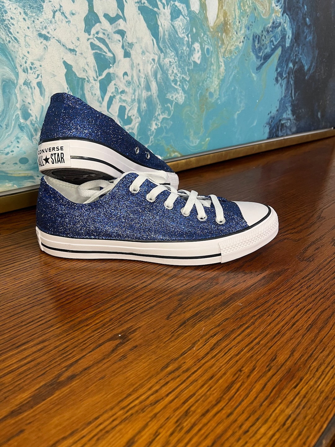 Authentic Navy Blue Glitter Converse All Stars - Custom Made - Etsy