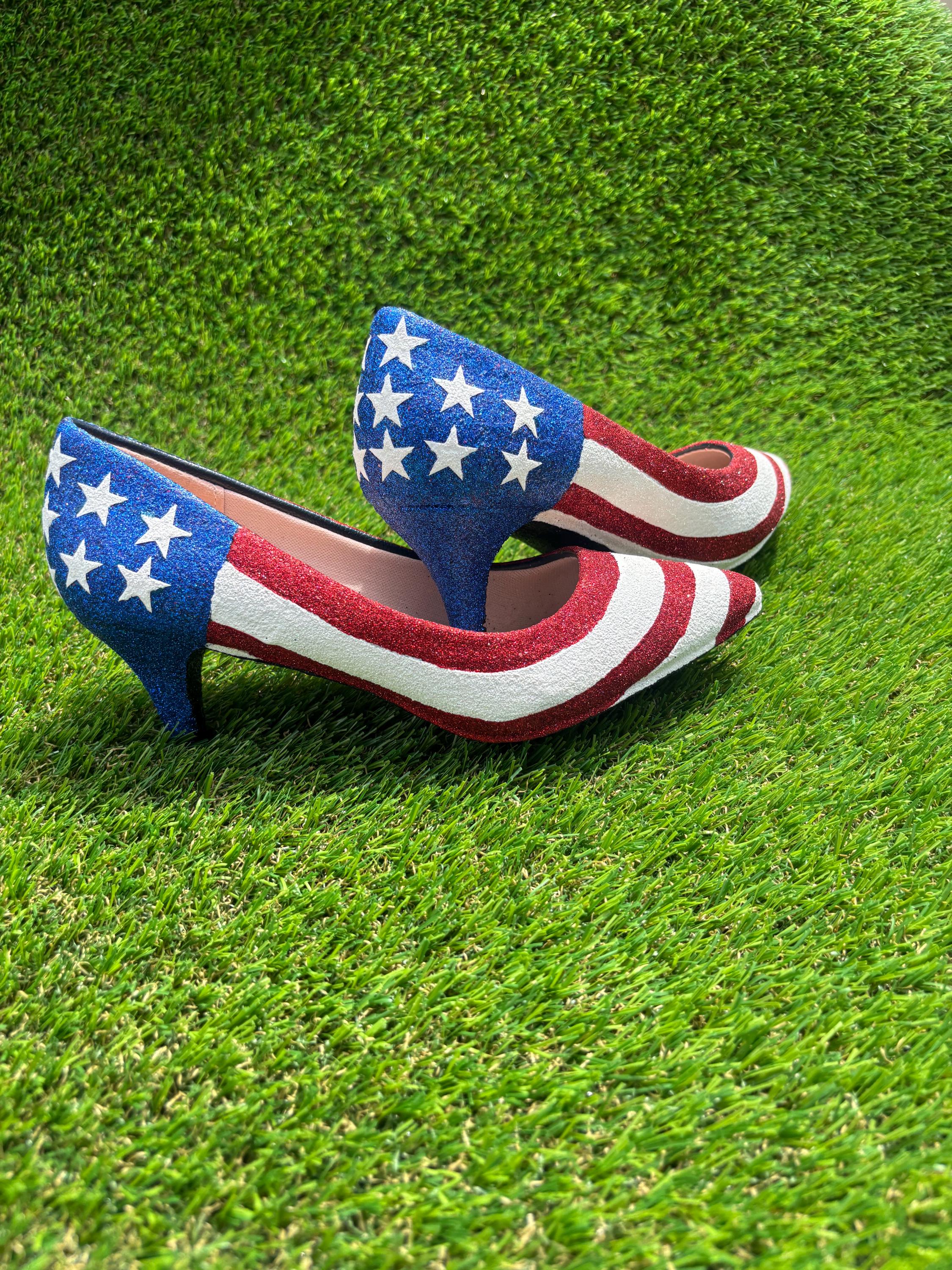 Custom, American Flag High Heels. Glitter Covered Red, White and Blue ...