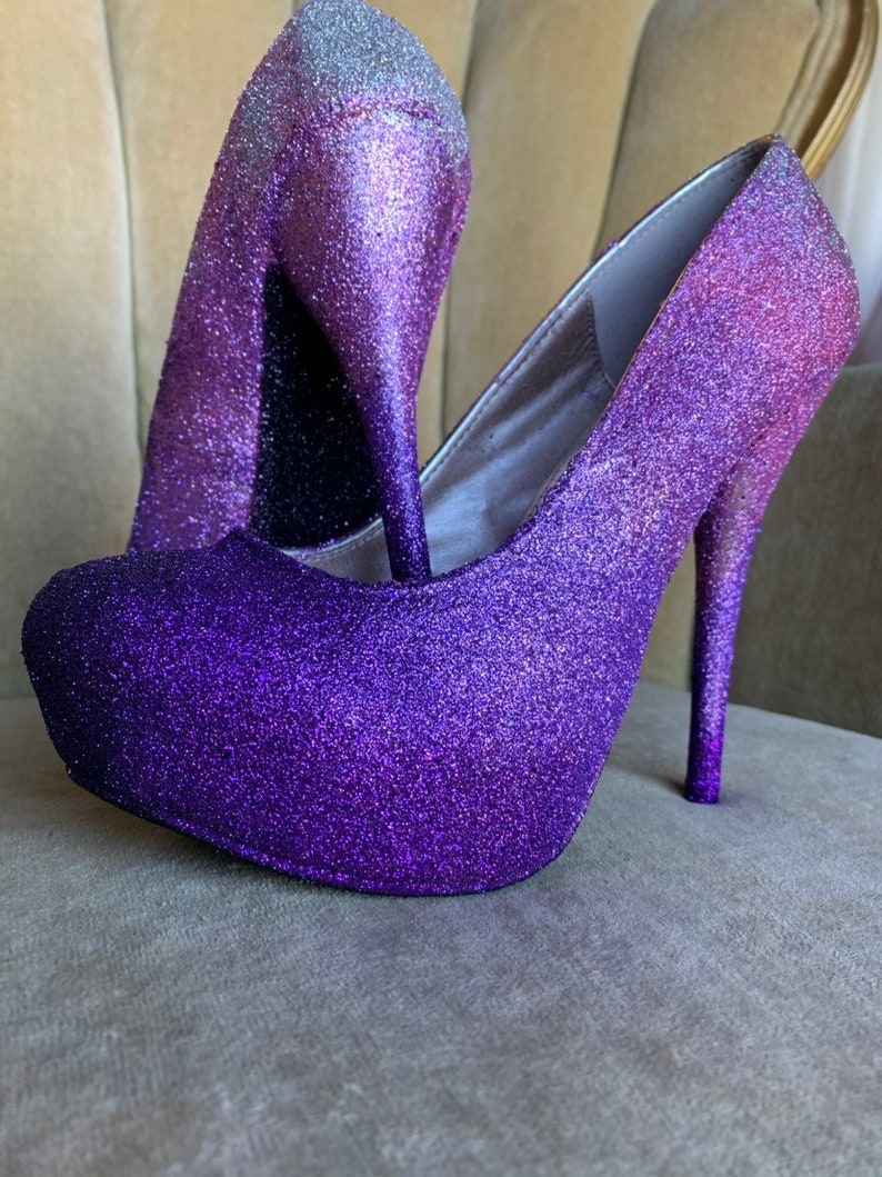 Custom Made To Order Purple Glitter Ombre High Heels You Etsy