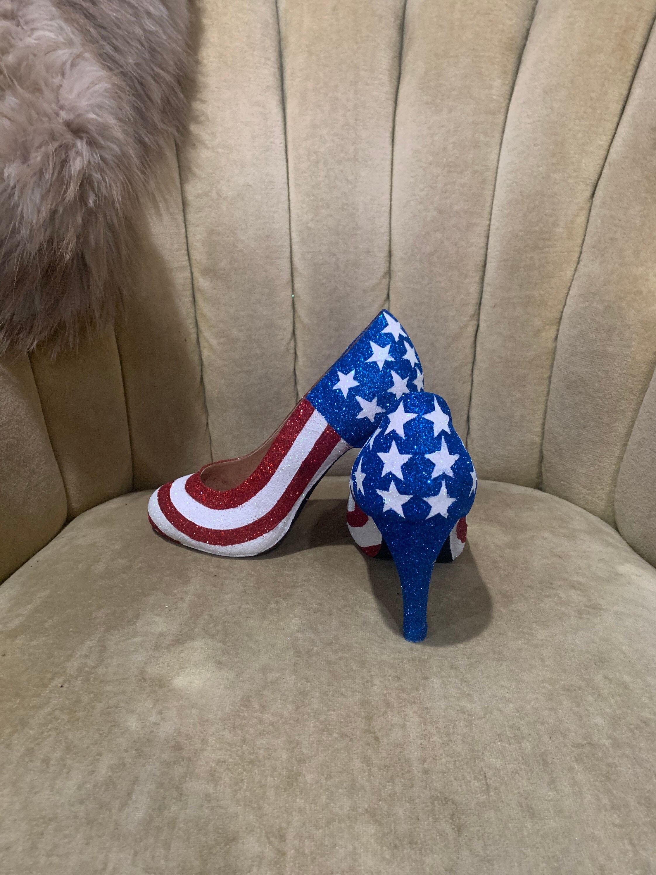 Womans American flag high heels. Red white and blue star | Etsy