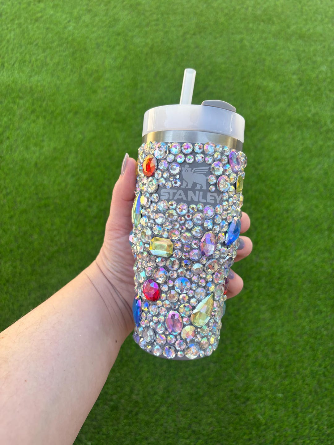 Rhinestone Stanley Quencher Rainbow Multicolor Crystal Quencher 14oz ...