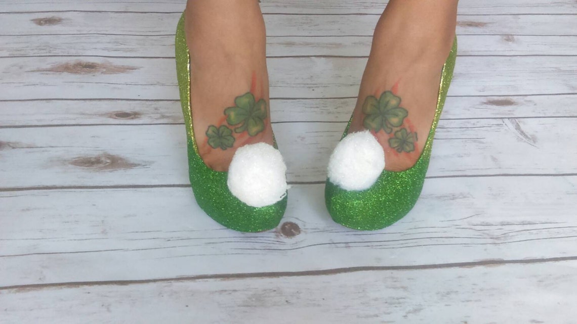 Custom Made, Green and Silver Ombre Glitter High Heels. Tinker Bell ...