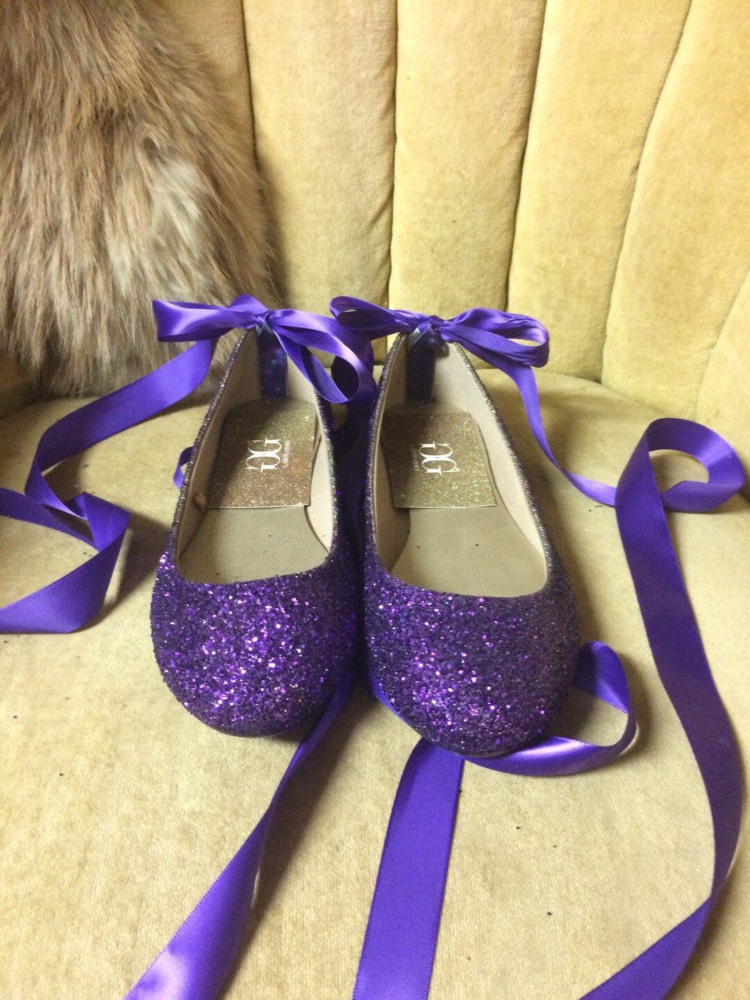 Purple Glitter Lace up Ballet Flats. Custom Made to Order. Women's ...