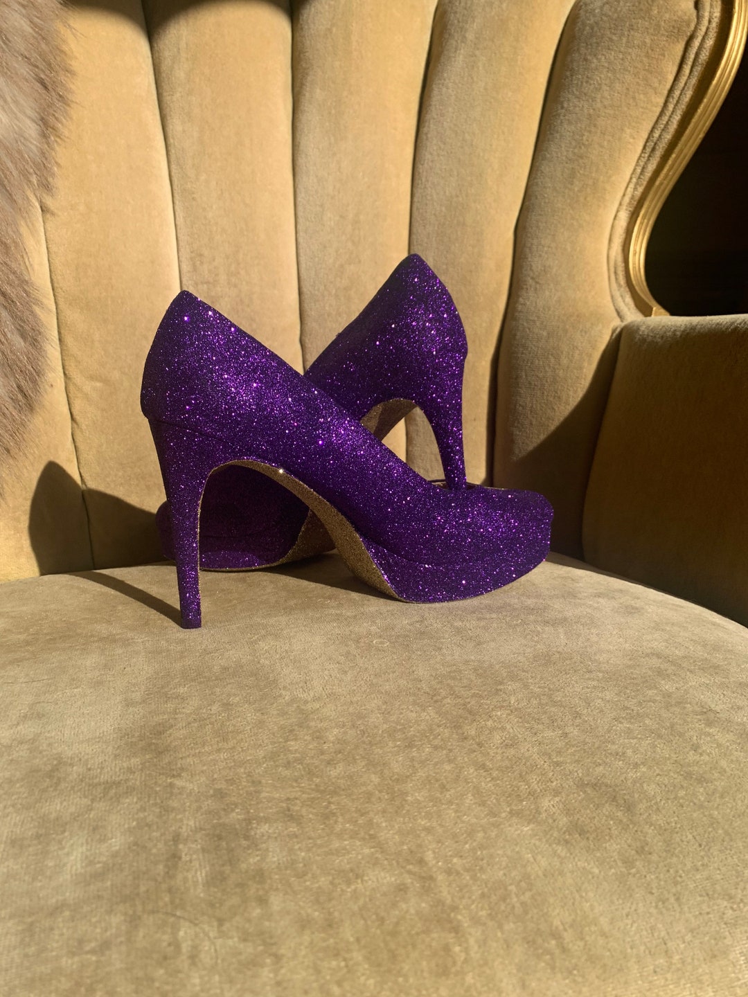 Custom Made, Purple and Gold Glitter High Heels. - Etsy