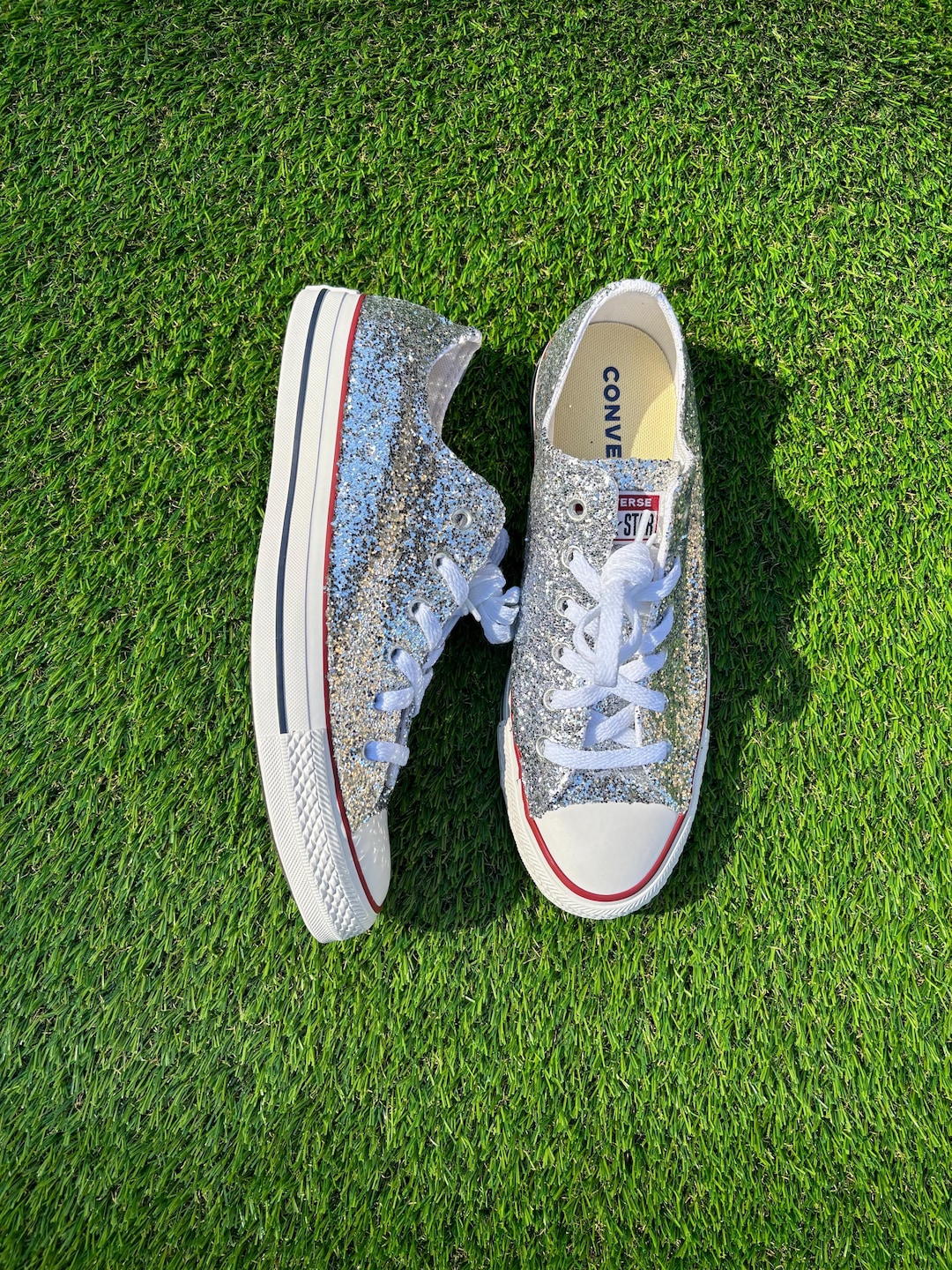 Custom Women's Silver Glitter Converse All Stars: Bedazzled Sparkly ...