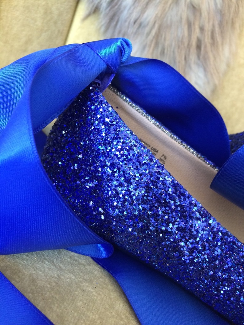 Blue Glitter Lace up Ballet Flats. Custom Made to Order. Women's US ...