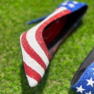 Custom, American Flag High Heels. Glitter Covered Red, White and Blue ...