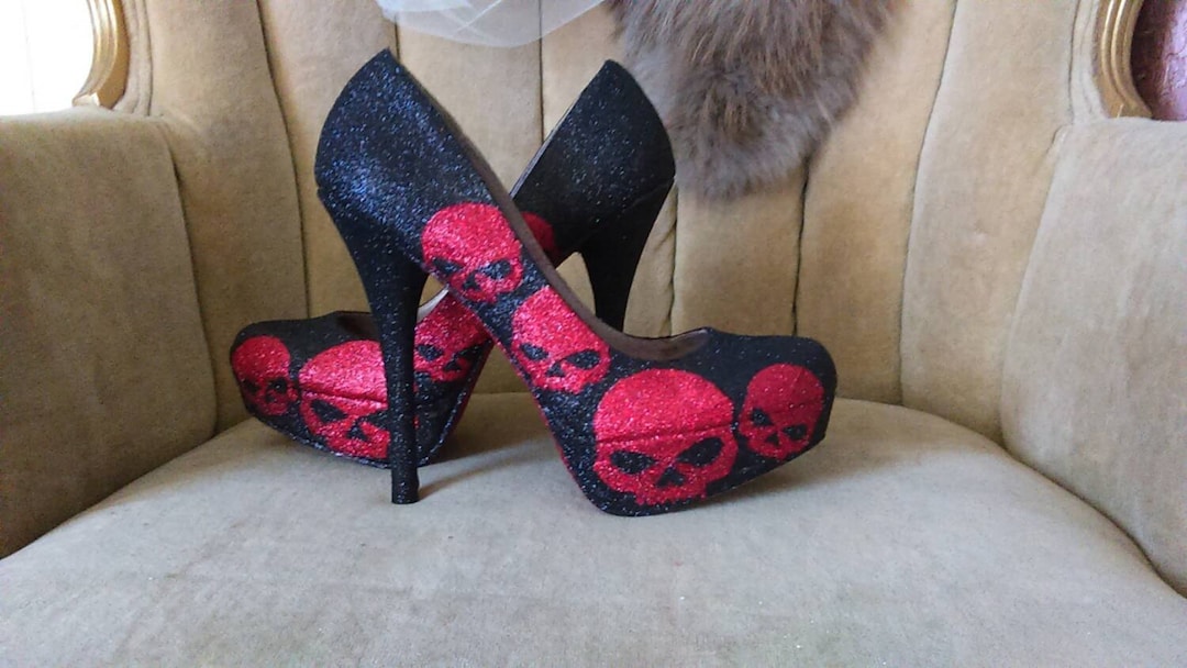 Black Glitter Skull Heels: Red Glitter Skulls - Etsy