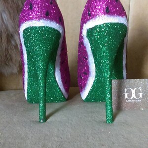 Watermelon High Heels – Glitter Fruit Shoes – Summer Statement Pumps ...