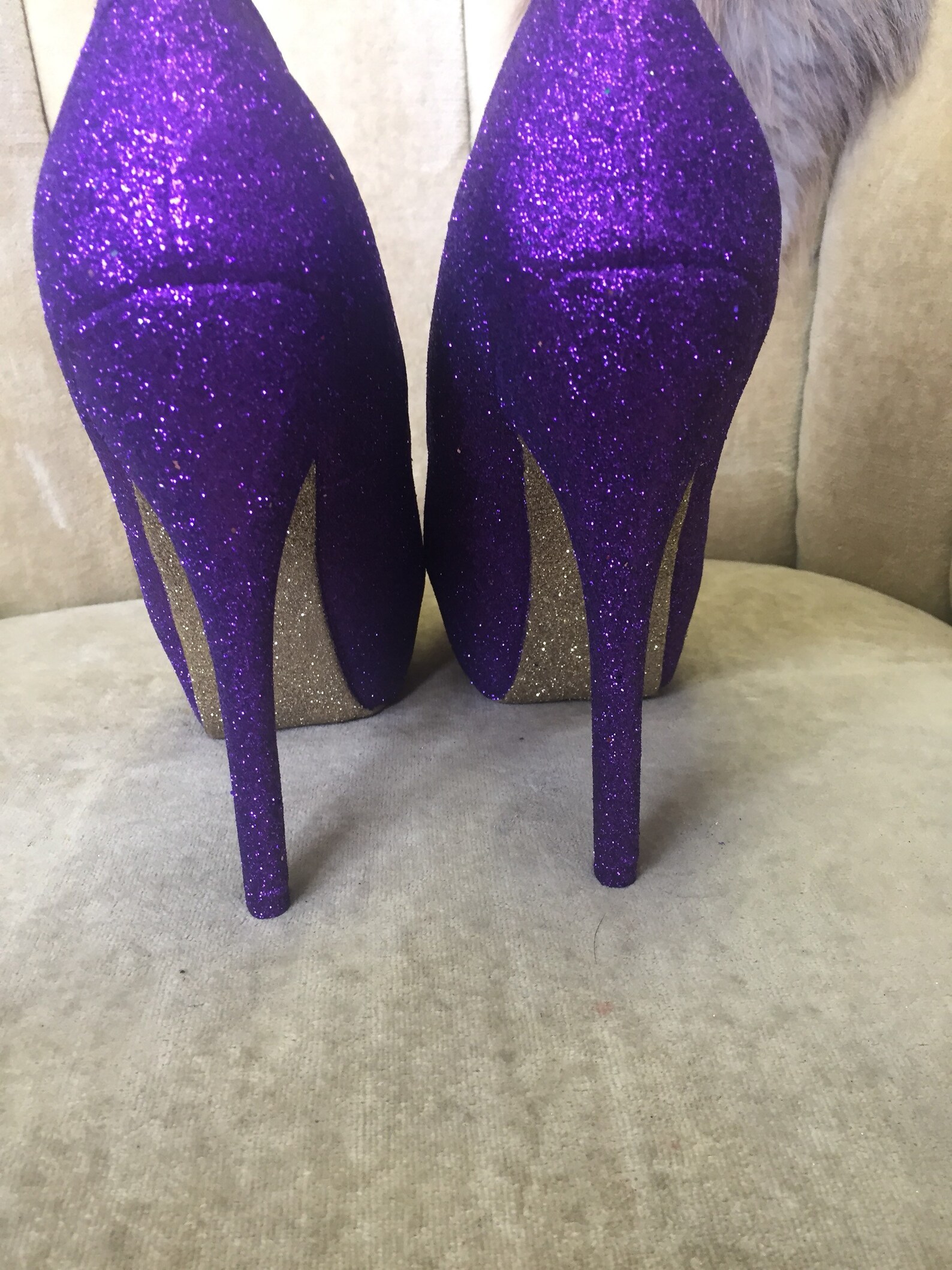 Glitter high heels. Purple and yellow gold heels . Bridal | Etsy