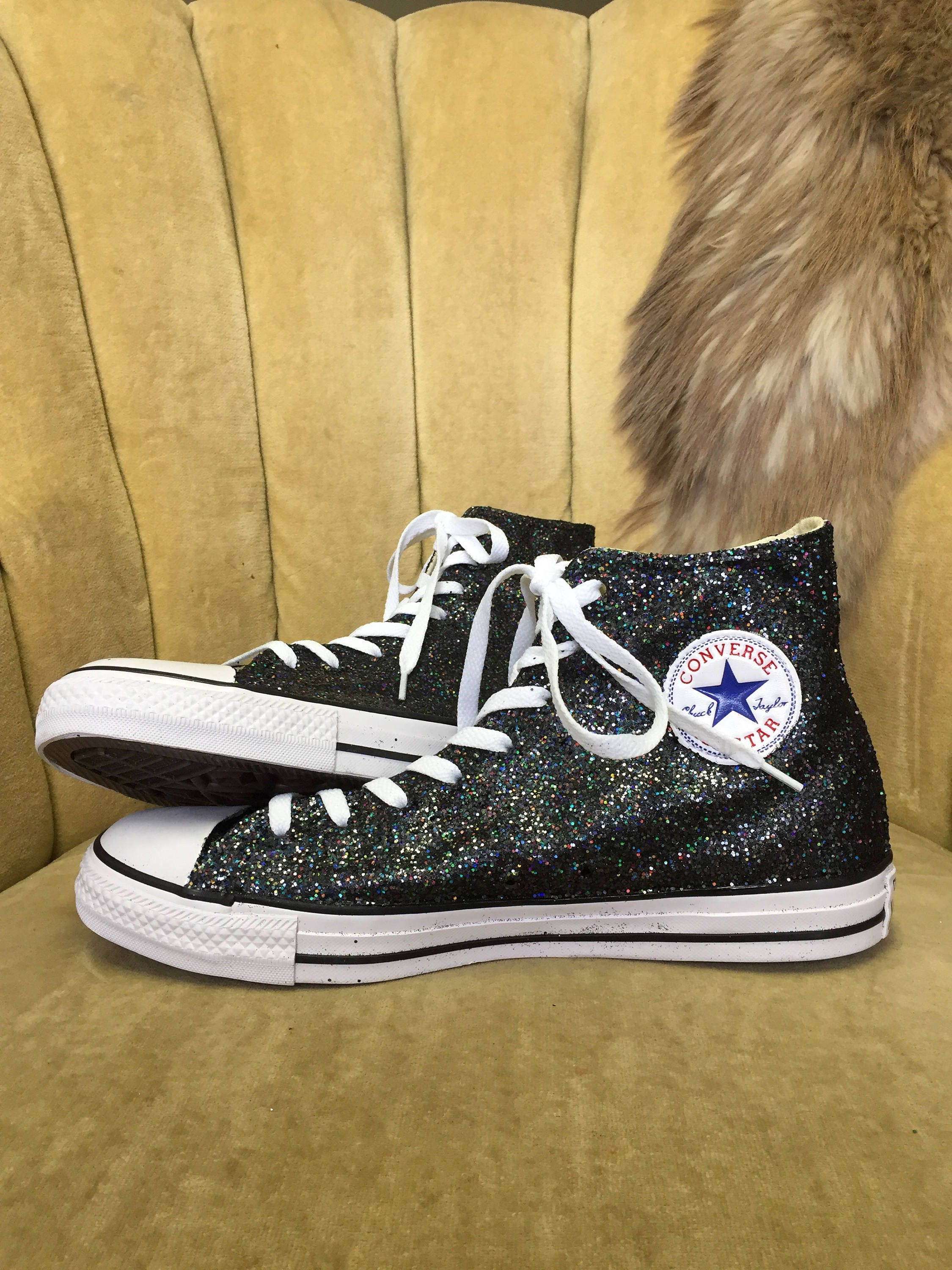 Black glitter Converse all stars. Holographic black glitter | Etsy