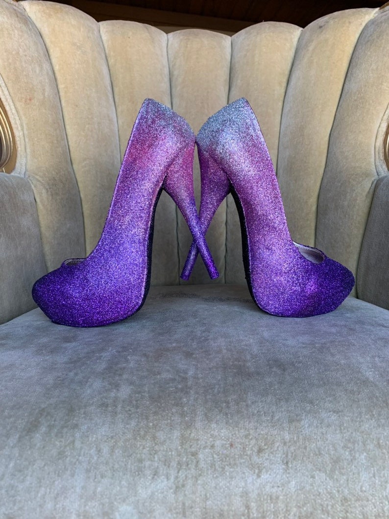 Custom Made To Order Purple Glitter Ombre High Heels You Etsy