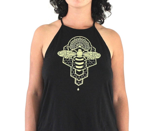Bee | Screen Printed Women's High Neck Tank Top | Black - Etsy