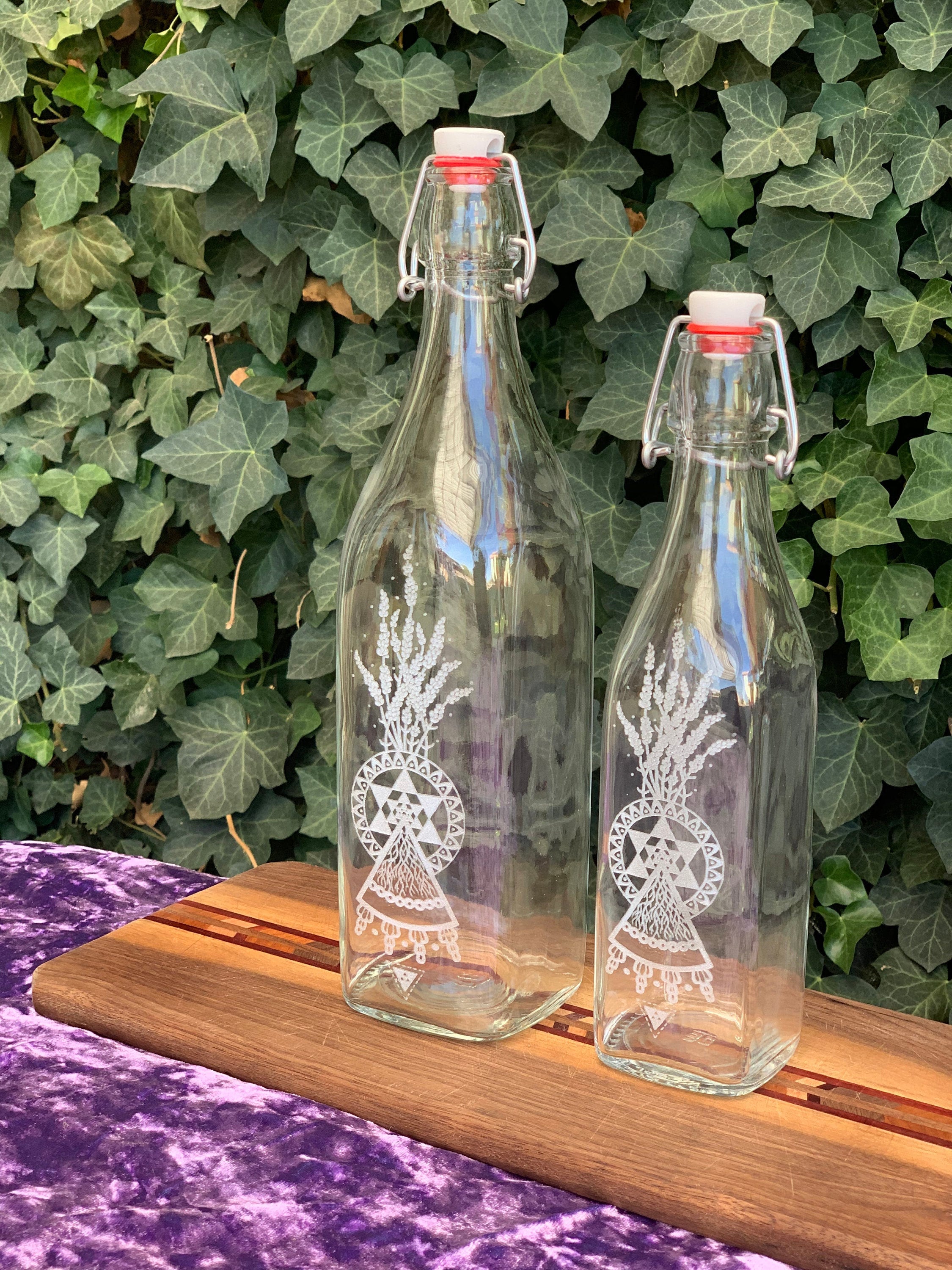 Lavender Glass Bottle Laser Etched Original Artwork | Etsy