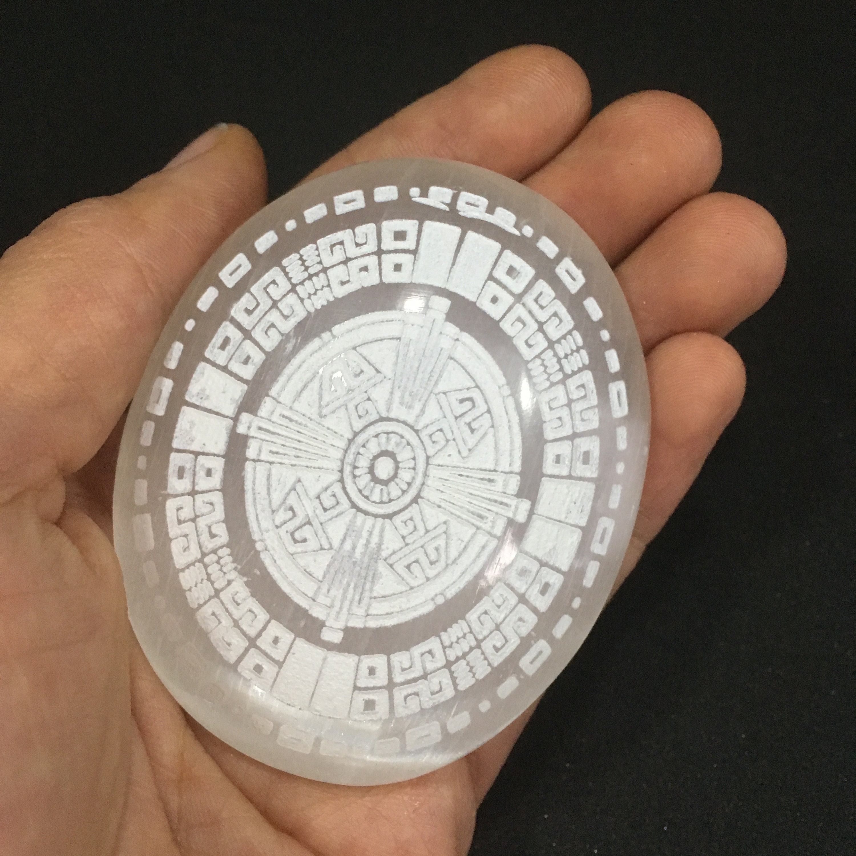 Galactic Tribe Sun Symbol Selenite Palm Stone Laser Etched | Etsy