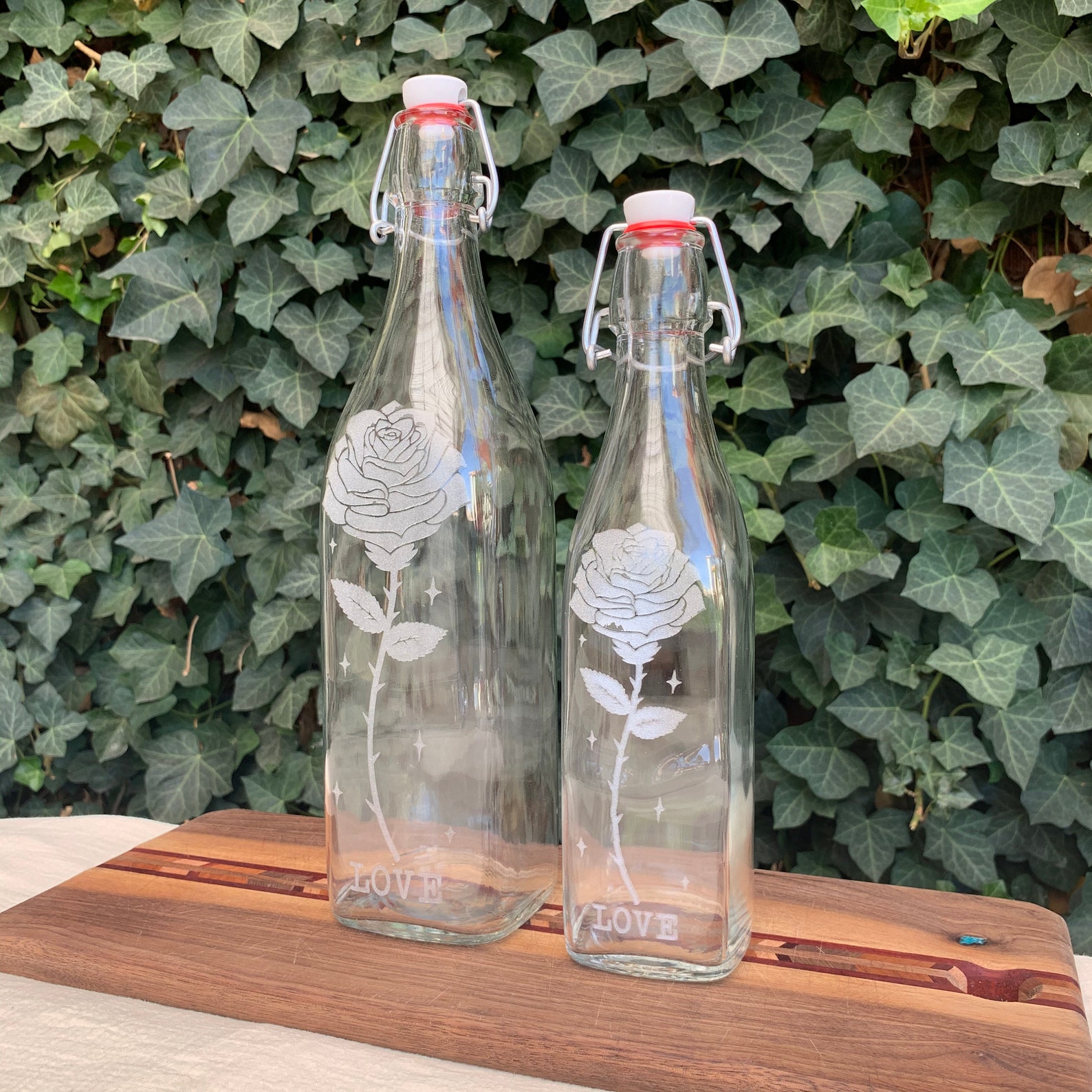 Love Rose Glass Bottle Laser Etched Original Artwork | Etsy