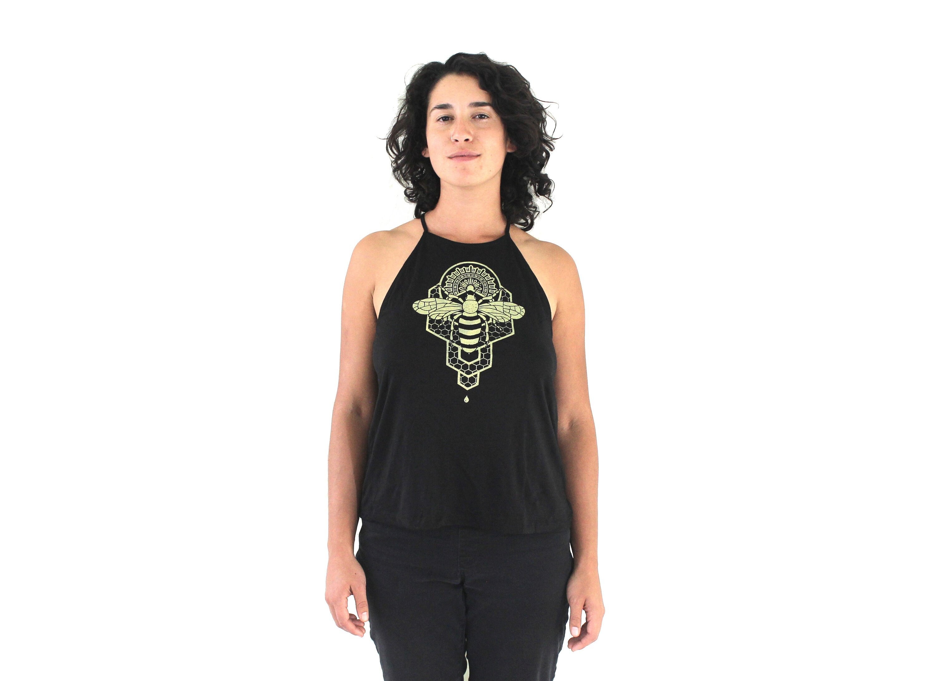 Bee Screen Printed Women's High Neck Tank Top Black | Etsy
