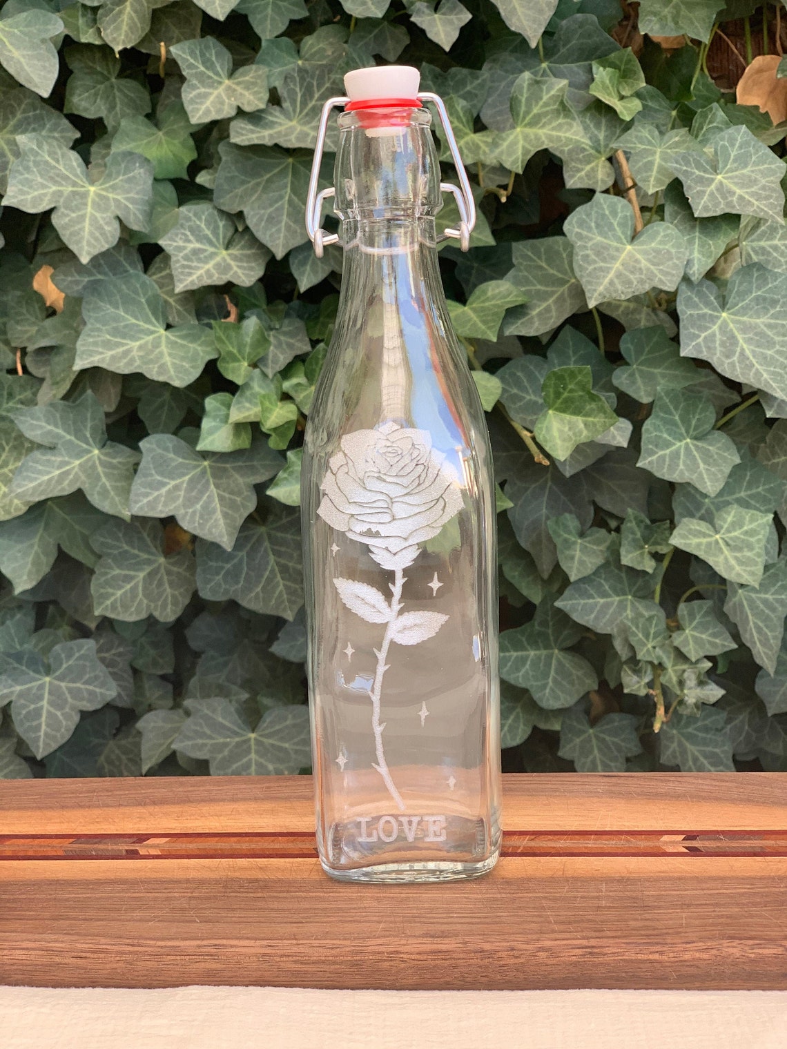Love Rose Glass Bottle Laser Etched Original Artwork | Etsy