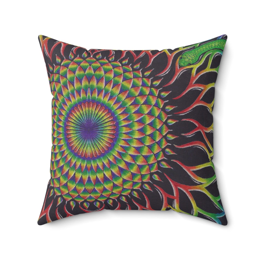 Ayauhasca Rainbow Serpent Mandala Pillow Original Art Pillow Sacred ...