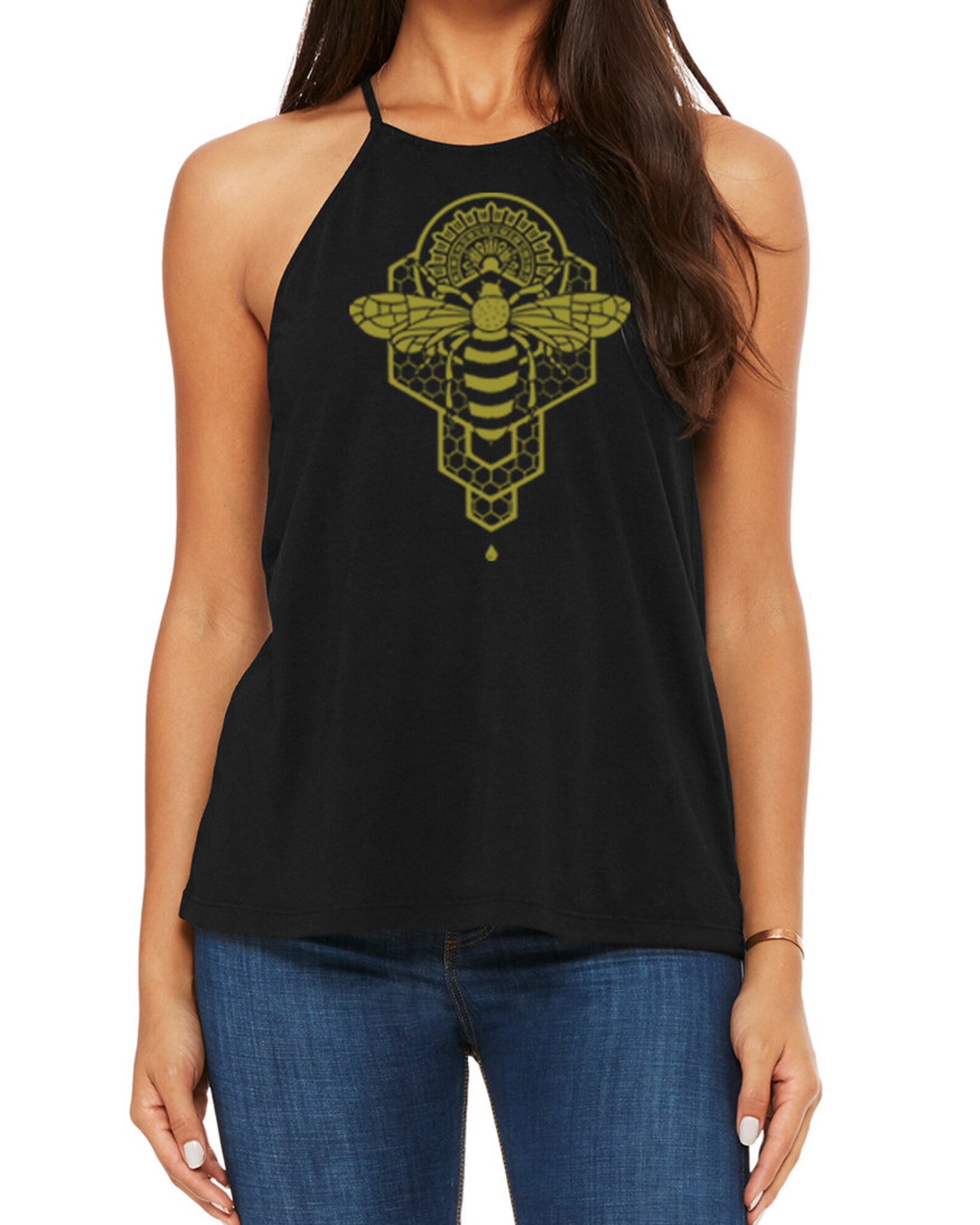 Bee Screen Printed Women's High Neck Tank Top Black | Etsy