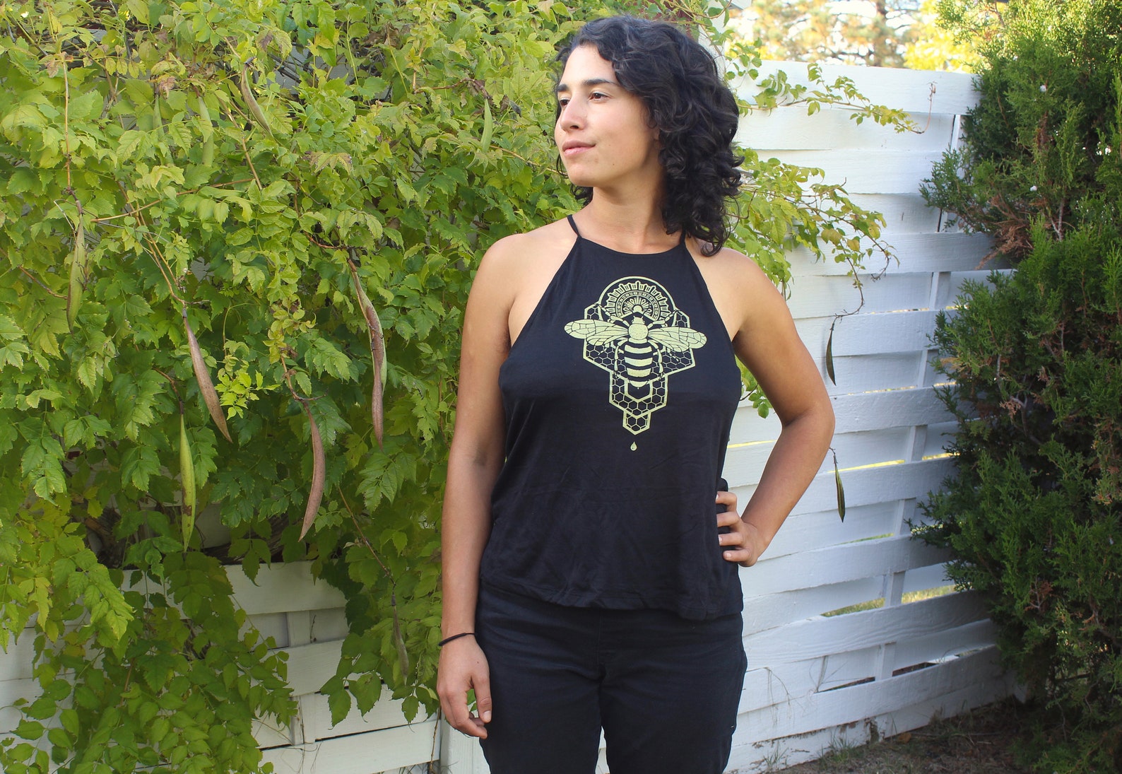 Bee Screen Printed Women's High Neck Tank Top Black | Etsy
