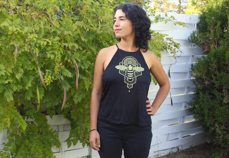 Bee Screen Printed Women's High Neck Tank Top Black - Etsy