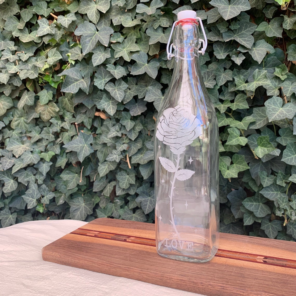 Love Rose Glass Bottle Laser Etched Original Artwork - Etsy