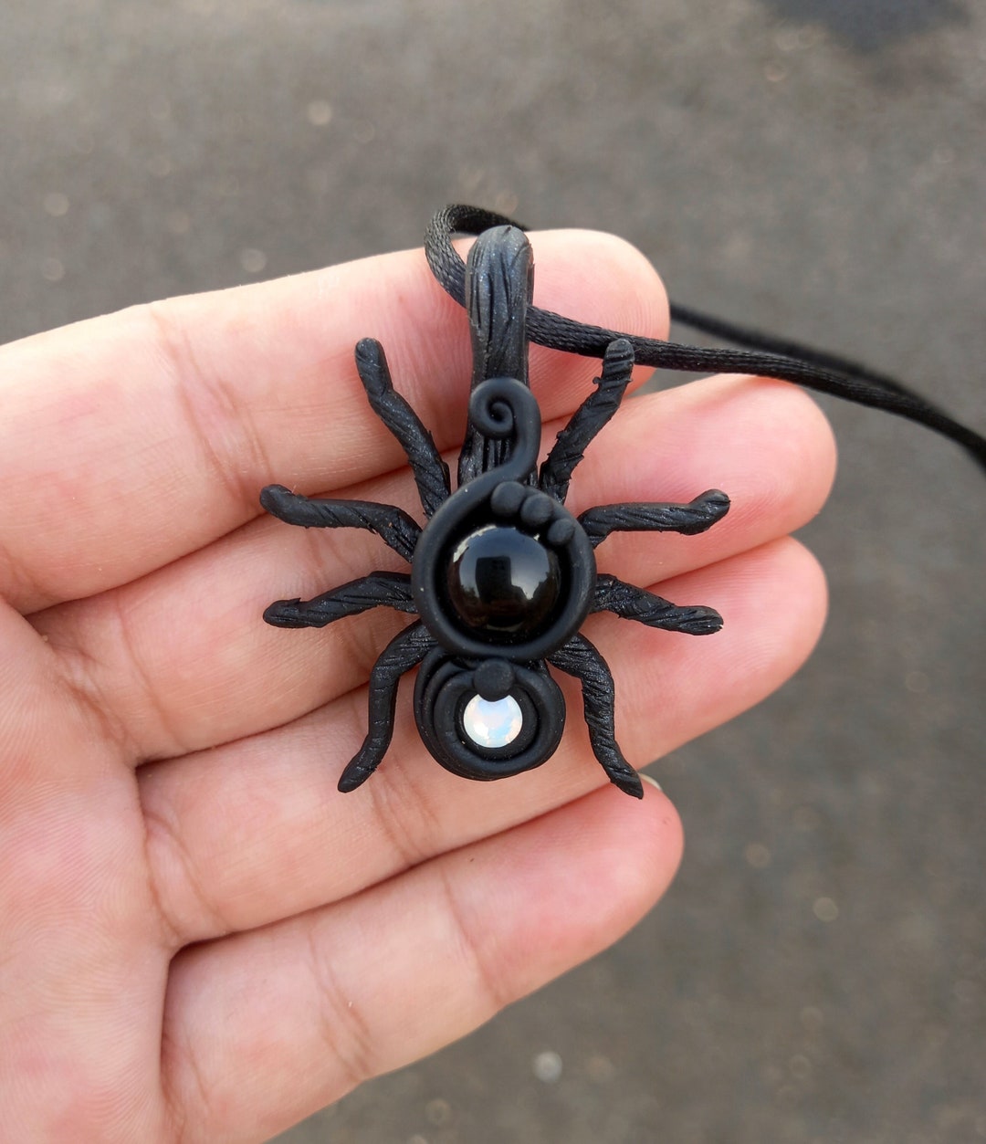 Black Spider Necklace , Spider With Black Onyx and Swarovski , Goth ...