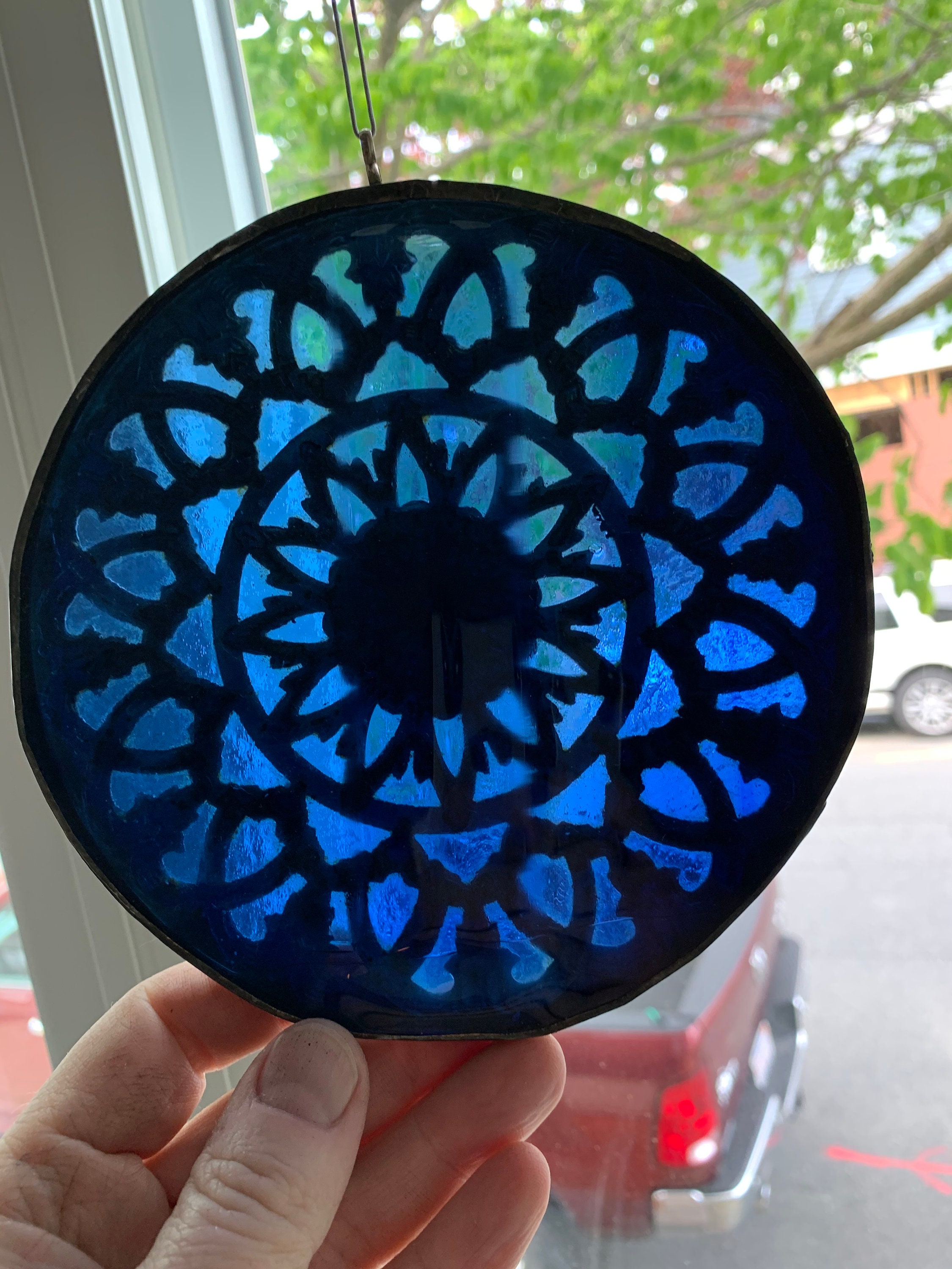 Awesome Suncatcher Made From Old Trivet & Vodka Bottle Silver Overlay W ...