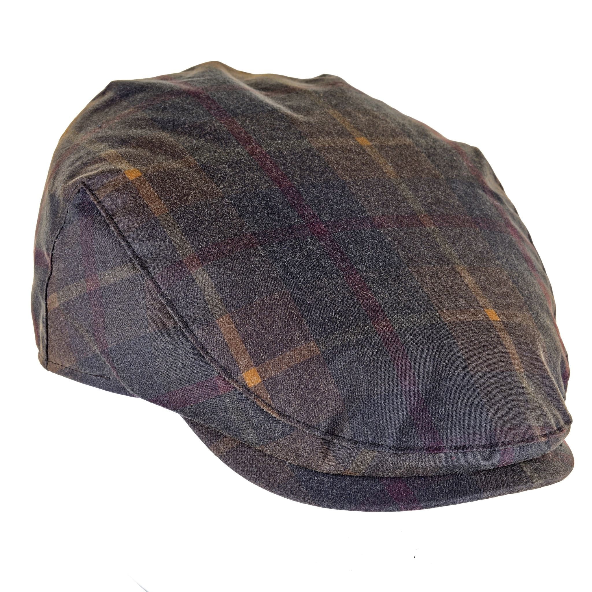British Waxed Cotton Flat Cap Quality Tartan Wax Water Resistant Check ...