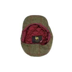 British Wool Tweed Bond Style Flat Cap Elongated Peak Quilted Satin ...