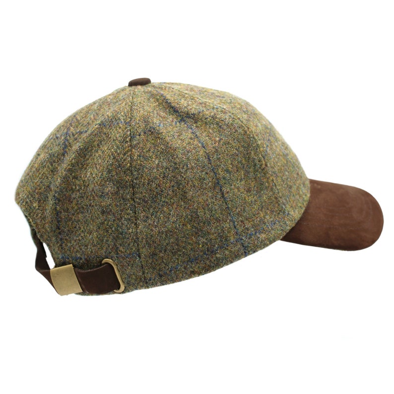 British Wool Tweed Baseball Cap Genuine Leather Peak Adjustable Strap ...
