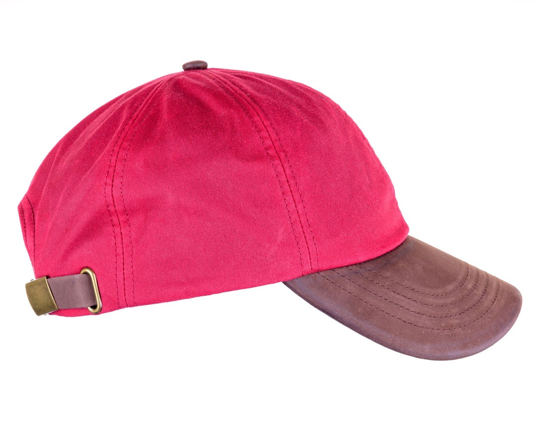British Waxed Cotton Baseball Cap Genuine Leather Peak Adjustable Strap ...