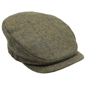 British Wool Tweed Bond Style Flat Cap Elongated Peak Quilted Satin ...