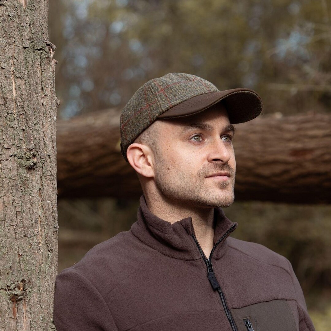 British Wool Tweed Baseball Cap, Leather Peak, Adjustable Strap ZH101 ...
