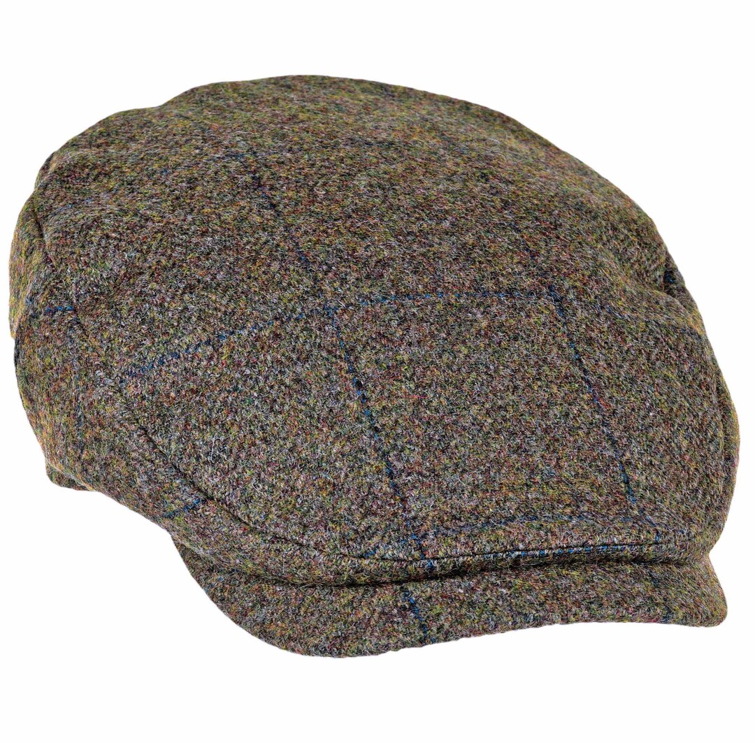 British Wool Tweed Bond Style Flat Cap Elongated Peak Quilted Satin ...