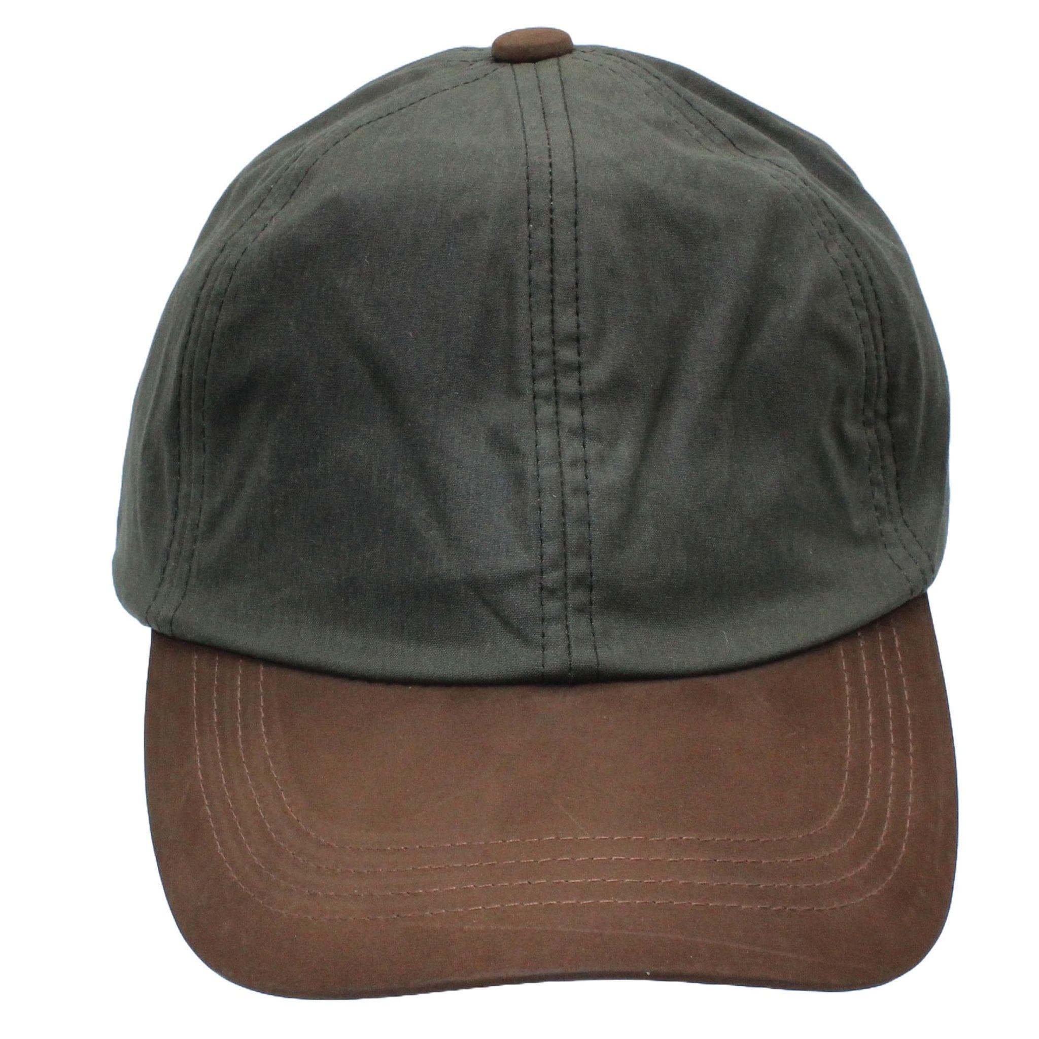 British Waxed Cotton Baseball Cap Genuine Leather Peak Adjustable Strap ...