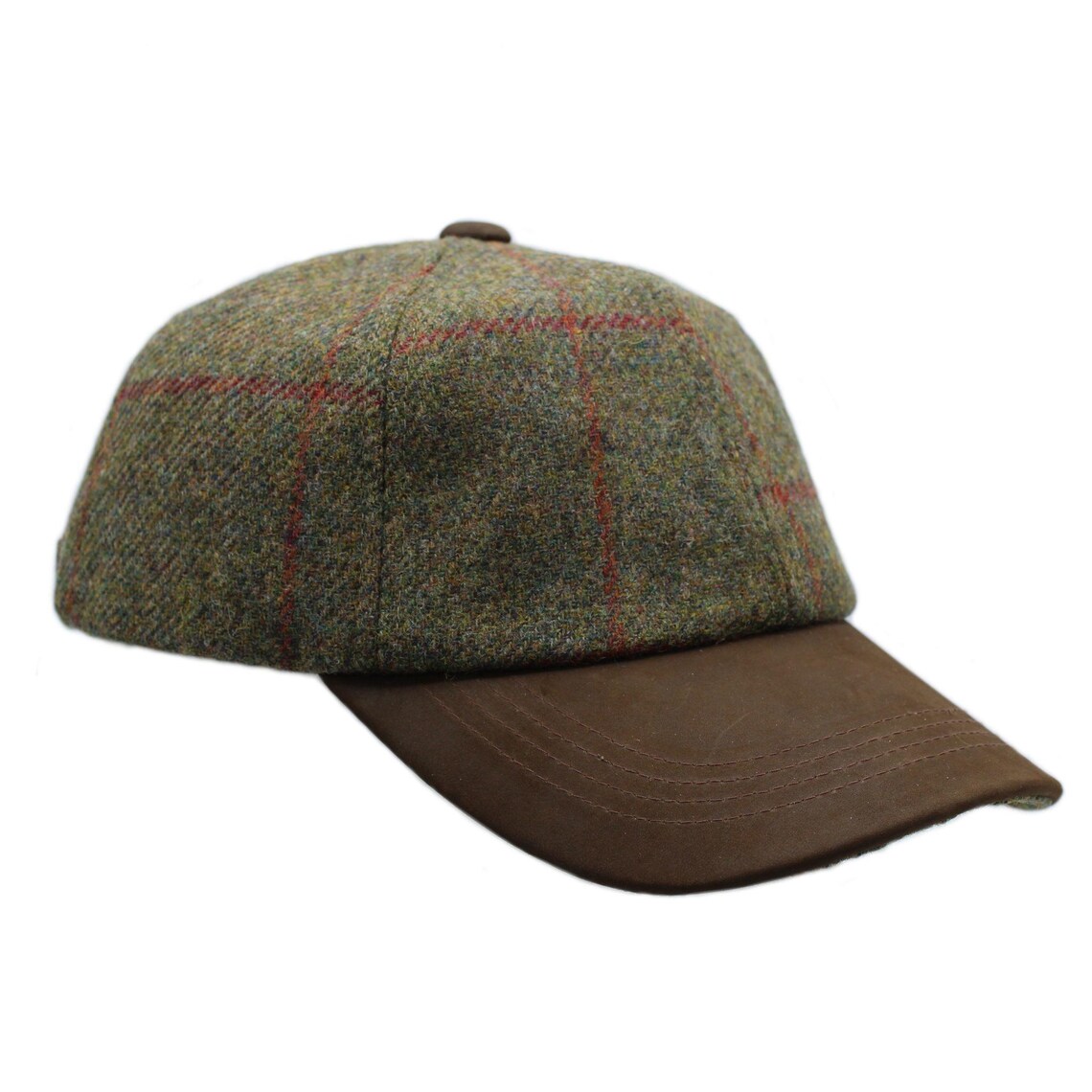 British Wool Tweed Baseball Cap, Leather Peak, Adjustable Strap ZH101 ...
