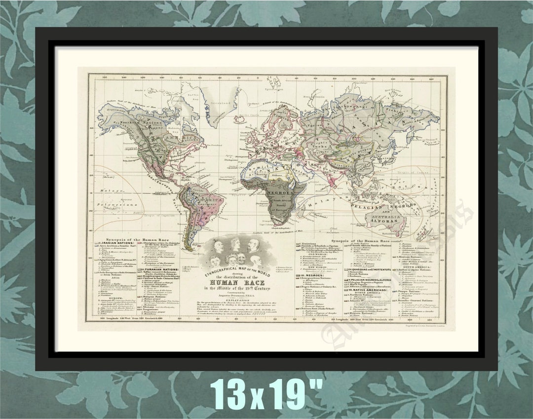 1850 Ethnographical Map of the World the Human Races World - Etsy